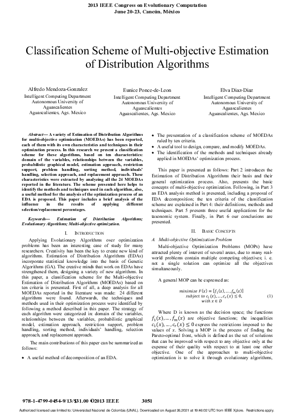 (PDF) Classification scheme of multi-objective Estimation of Distribution Algorithms