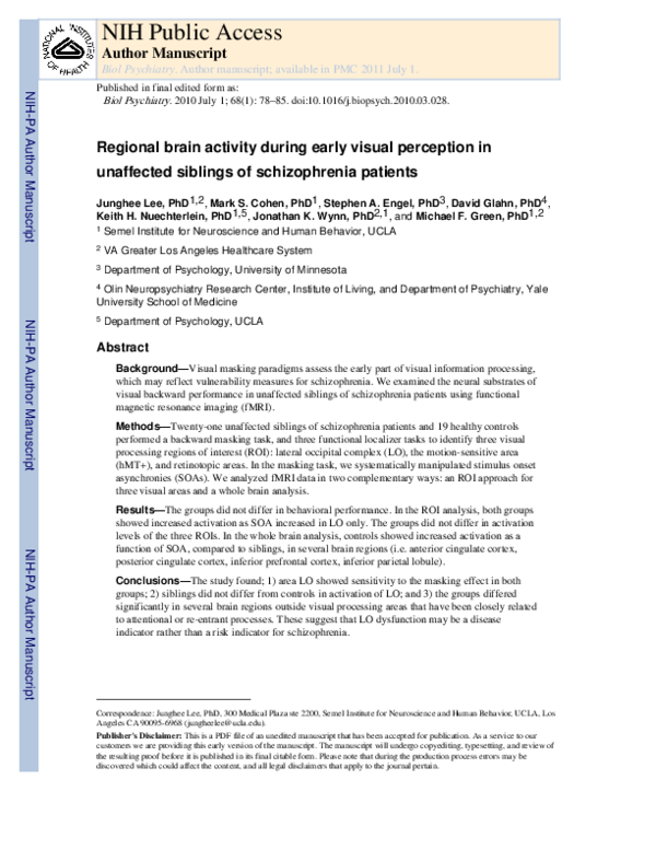 (PDF) Regional Brain Activity During Early Visual Perception in ...