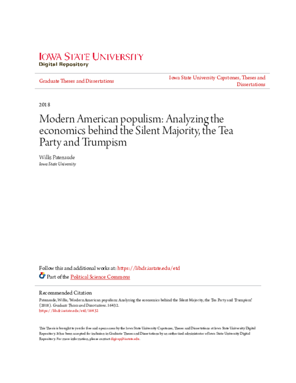 (PDF) Modern American Populism: Analyzing the Economics Behind the ...
