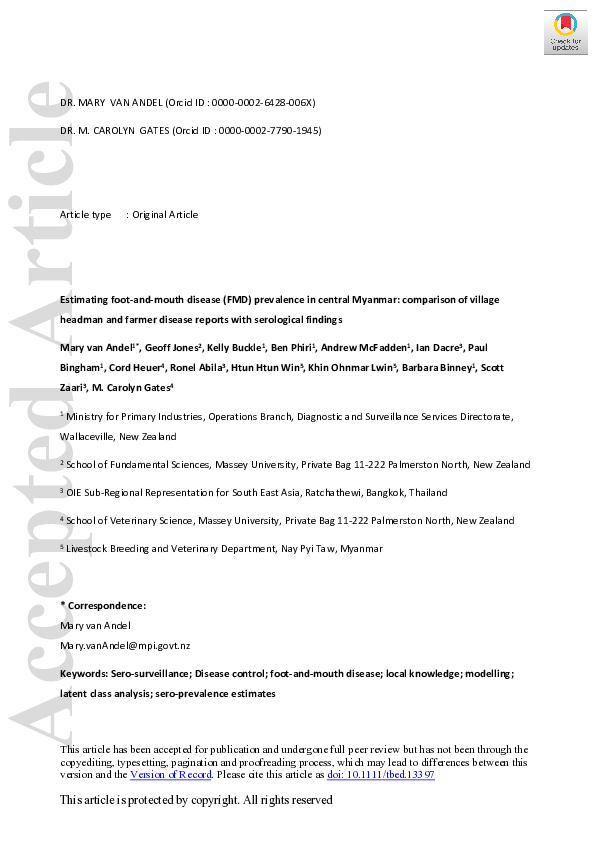 (PDF) Estimating foot‐and‐mouth disease (FMD) prevalence in central ...