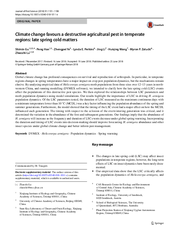 (PDF) Climate change favours a destructive agricultural pest in ...