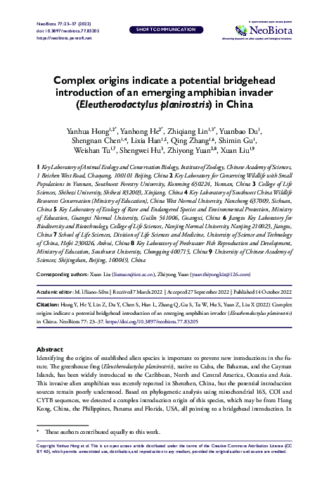(PDF) Complex origins indicate a potential bridgehead introduction of an emerging amphibian ...