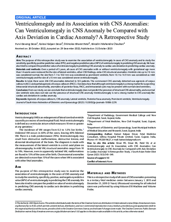 (PDF) Ventriculomegaly and its Association with CNS Anomalies: Can ...