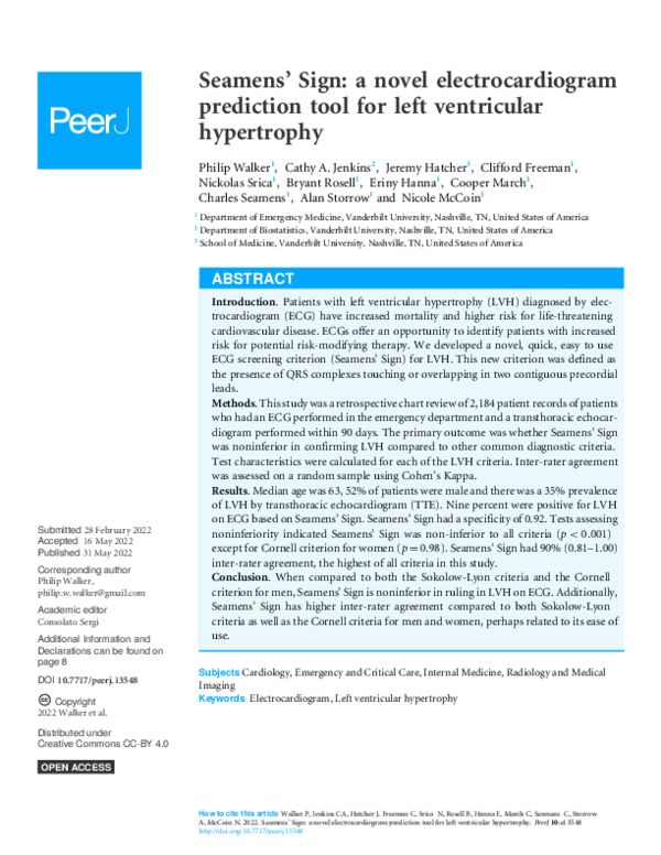 (PDF) Seamens’ Sign: a novel electrocardiogram prediction tool for left ...