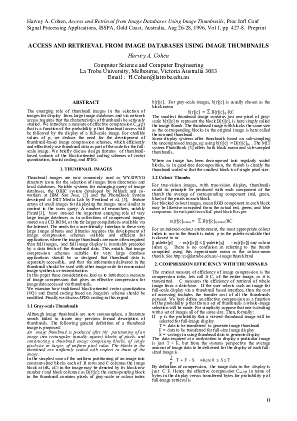 (PDF) Access and Retrieval from Image Databases Using Image Thumbnails