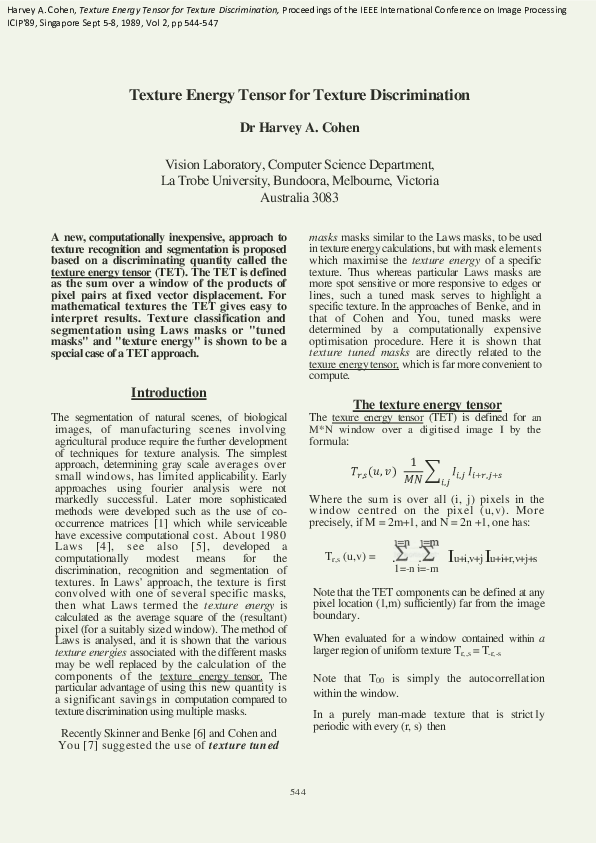 (PDF) Texture Energy Tensor for Texture Discrimination