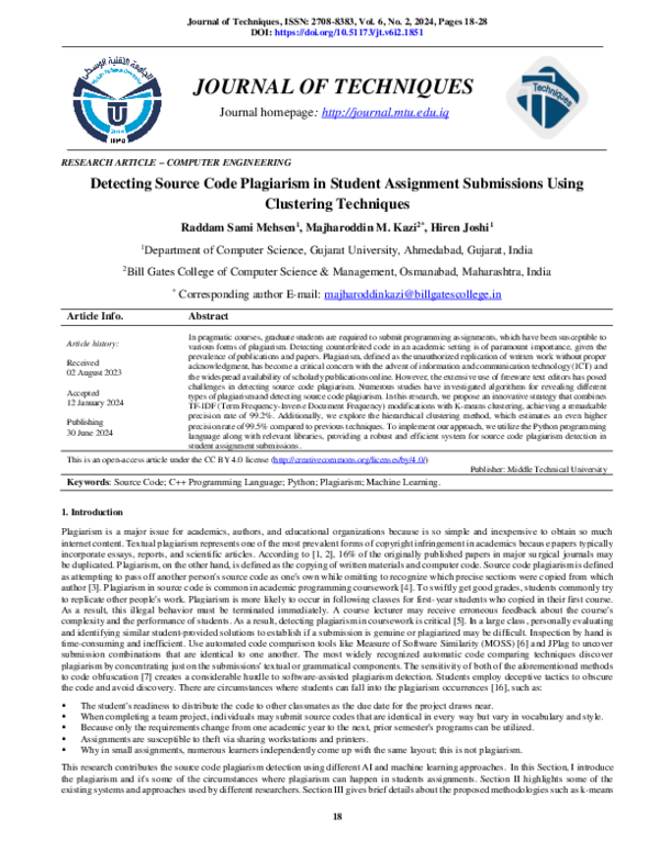 (PDF) Detecting Source Code Plagiarism in Student Assignment Submissions Using Clustering Techniques