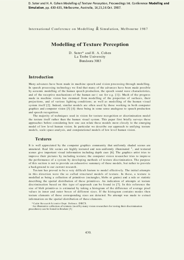 (PDF) Modelling of Texture Perception