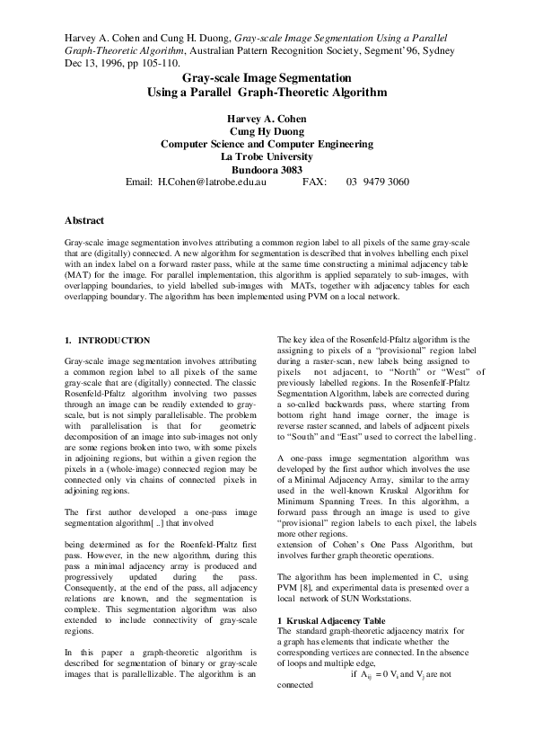 Pdf Gray Scale Image Segmentation Using A Parallel Graph Theoretic