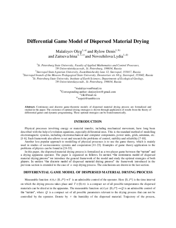 (PDF) Differential Game Model of Dispersed Material Drying