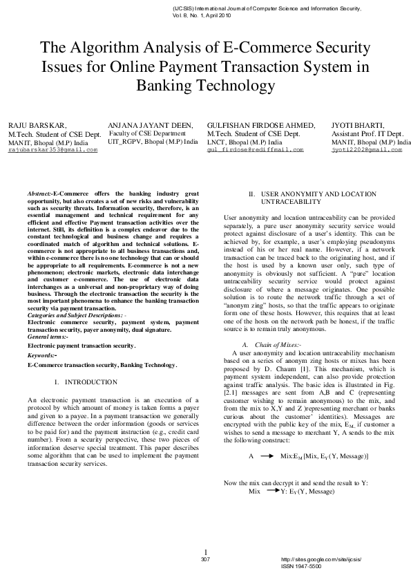 (PDF) The Algorithm Analysis of E-Commerce Security Issues for Online ...