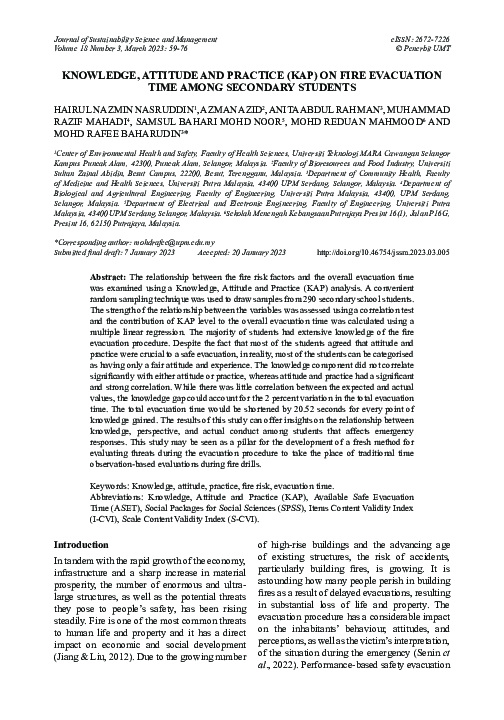 (PDF) Knowledge, Attitude and Practice (Kap) on Fire Evacuation Time Among Secondary Students