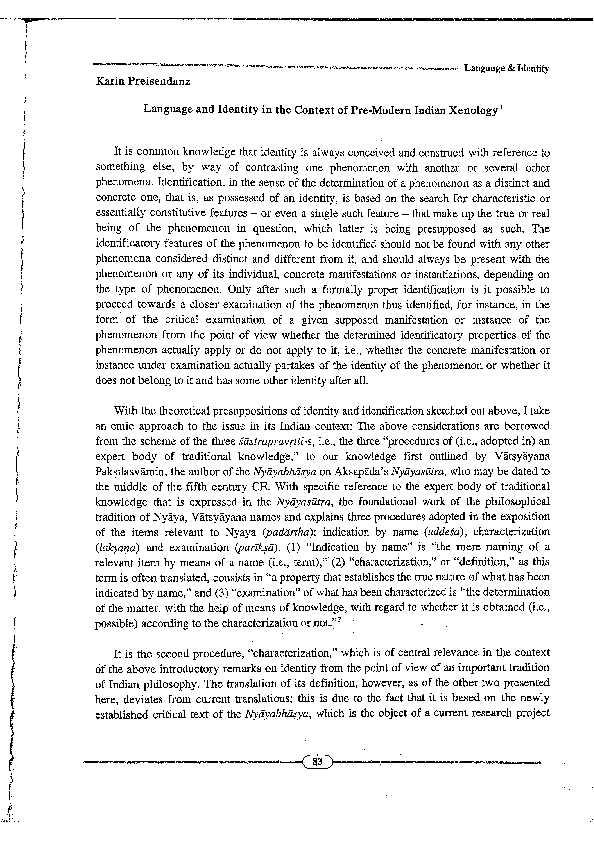 (PDF) Language and Identity in the Context of Pre-modern Indian Xenology