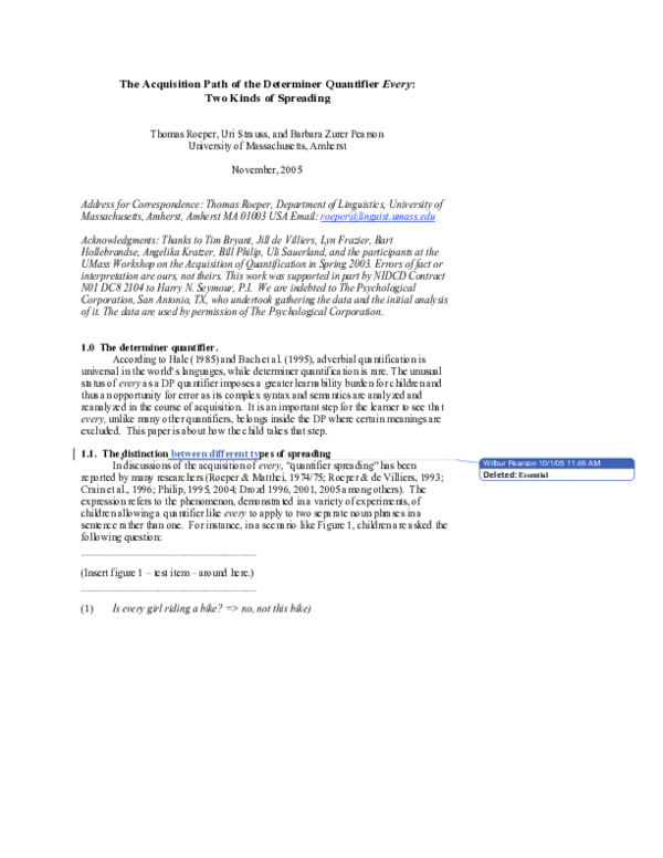 (PDF) The acquisition path of the determiner quantifier every: Two kinds of spreading
