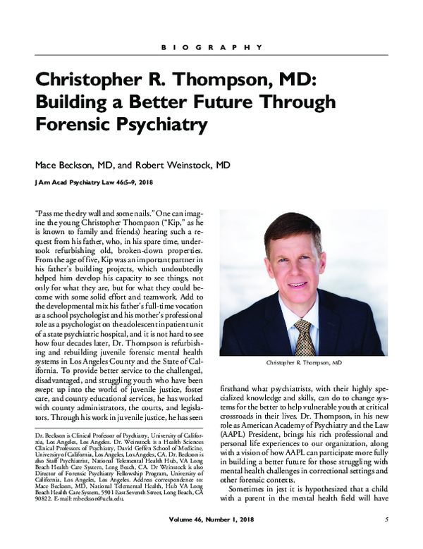 (PDF) Christopher R. Thompson, MD: Building a Better Future Through ...