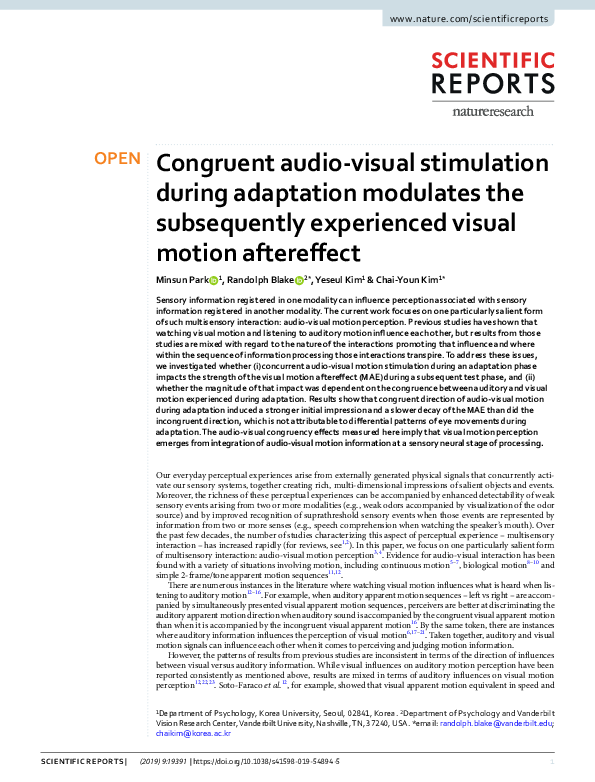 (PDF) Congruent audio-visual stimulation during adaptation modulates ...