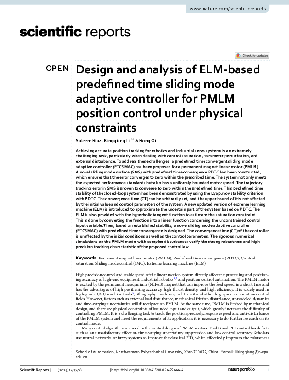 (PDF) Design and analysis of ELM-based predefined time sliding mode ...