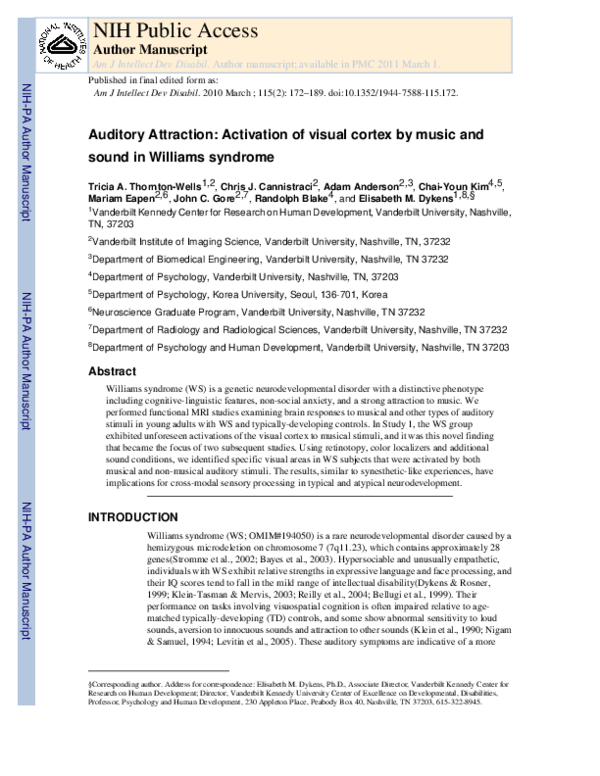 (PDF) Auditory Attraction: Activation of Visual Cortex by Music and Sound in Williams Syndrome ...