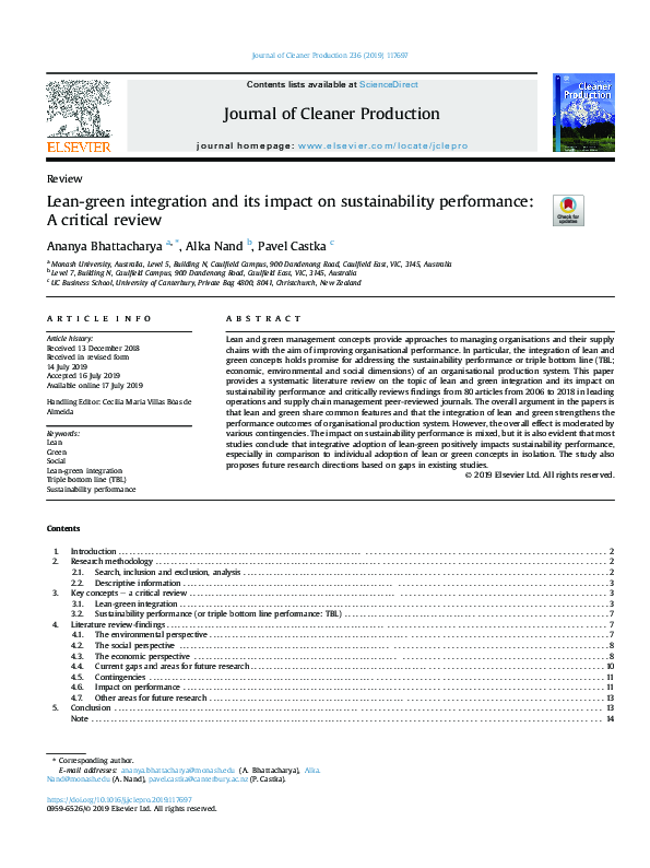 (PDF) Lean-green integration and its impact on sustainability ...