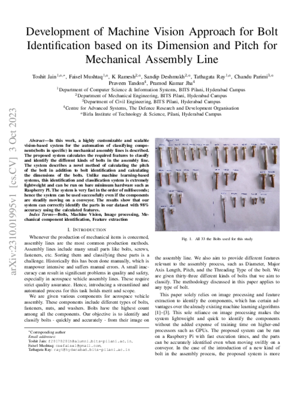 (PDF) Development of Machine Vision Approach for Mechanical Component ...