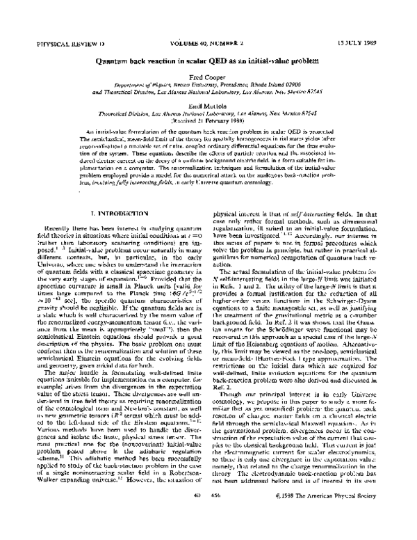 (PDF) Quantum back reaction in scalar QED as an initial-value problem