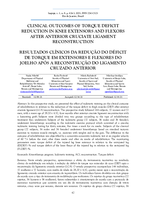 (PDF) Clinical Outcomes of Torque Deficit Reduction in Knee Extensors ...