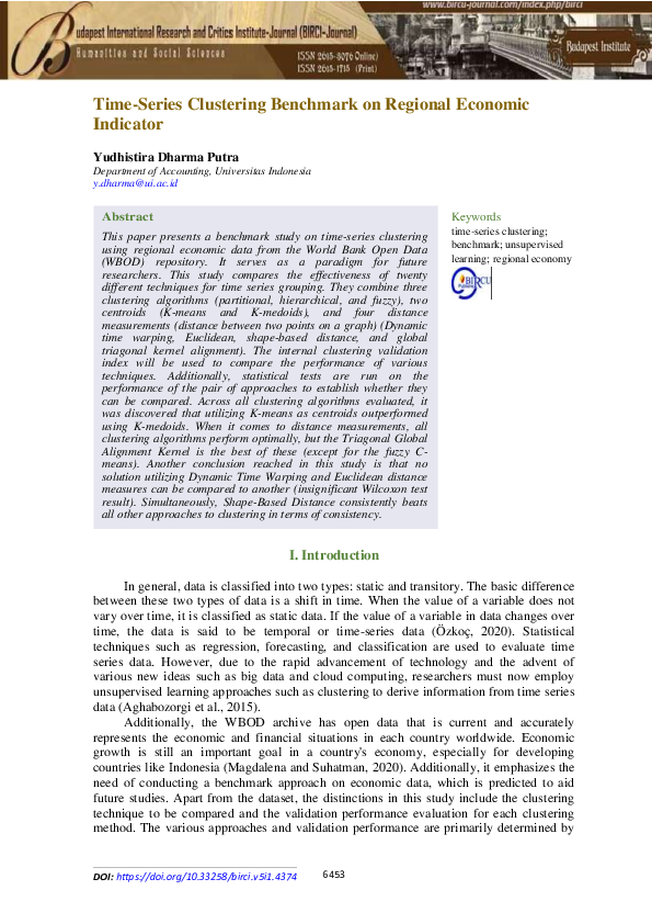 (PDF) Time-Series Clustering Benchmark on Regional Economic Indicator
