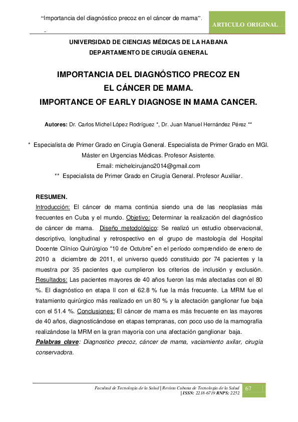 (PDF) Importancia del diagnóstico precoz en el cancer de mama