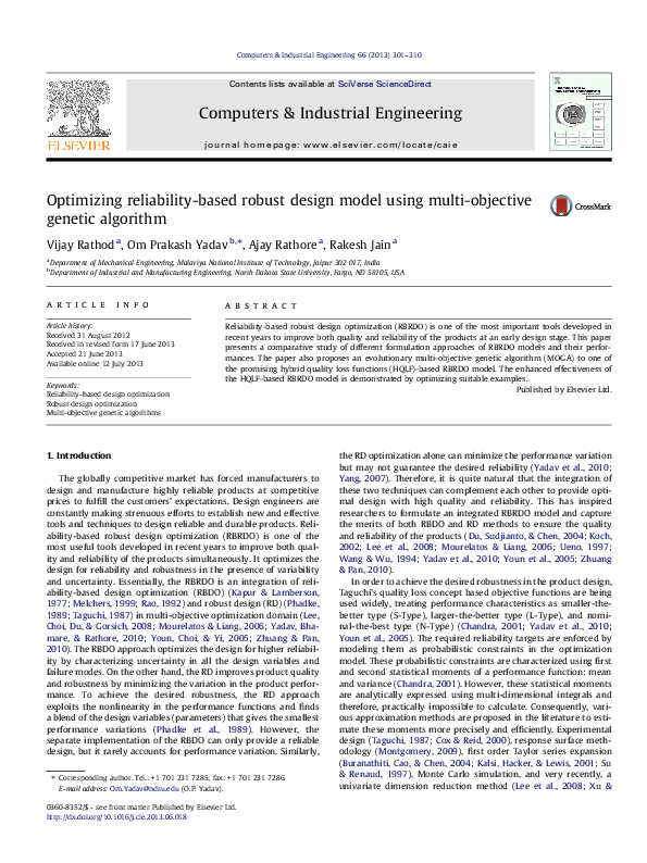 (PDF) Optimizing reliability-based robust design model using multi ...