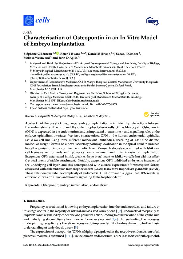 (PDF) Characterisation of Osteopontin in an In Vitro Model of Embryo ...
