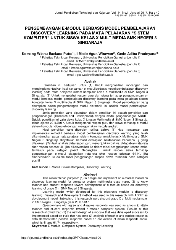 (PDF) Pengembangan E-Modul Berbasis Model Pembelajaran Discovery Learning Pada Mata Pelajaran ...
