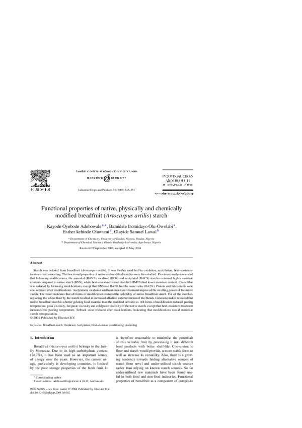 (PDF) Functional properties of native, physically and chemically modified breadfruit (Artocarpus ...
