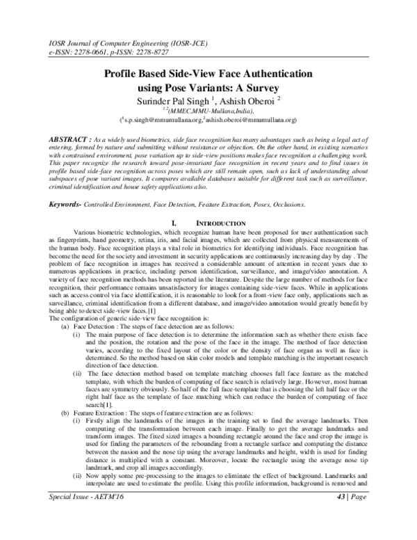 Pdf Profile Based Side View Face Authentication Using Pose Variants A Survey