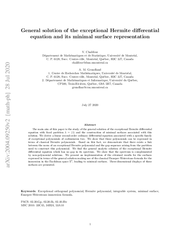(PDF) General solution of the exceptional Hermite differential equation ...