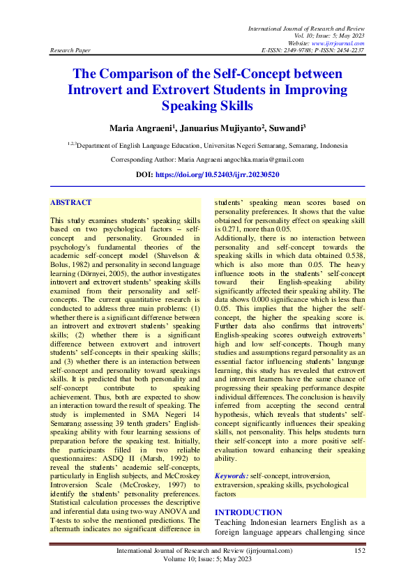 (PDF) The Comparison of the Self-Concept between Introvert and ...