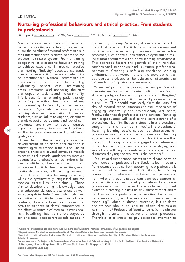 (PDF) Nurturing professional behaviours and ethical practice From ...