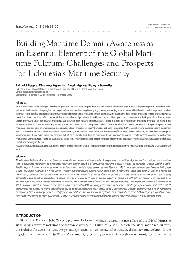 (PDF) Building Maritime Domain Awareness as an Essential Element of the ...