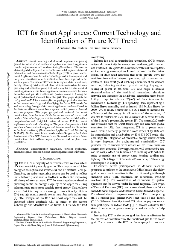 (PDF) Ict For Smart Appliances: Current Technology And Identification ...