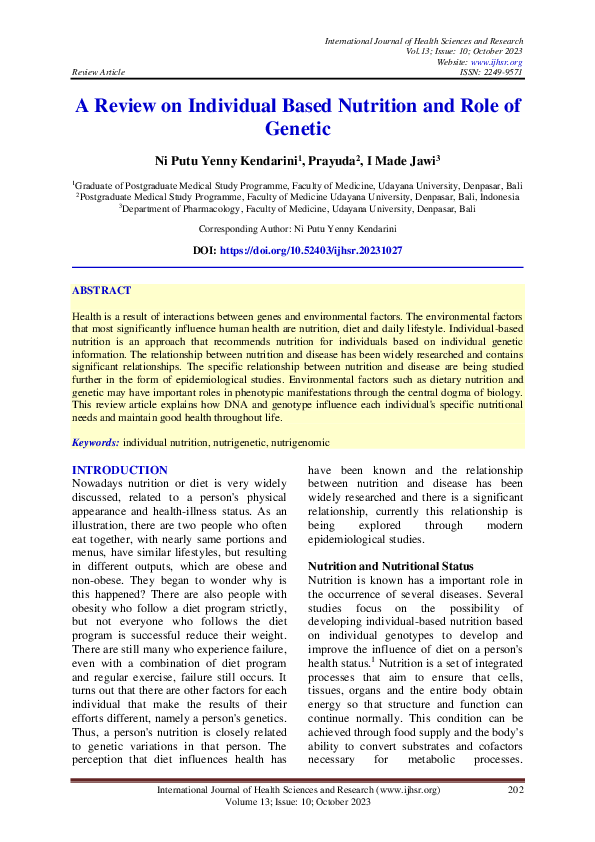 (PDF) A Review on Individual Based Nutrition and Role of Genetic