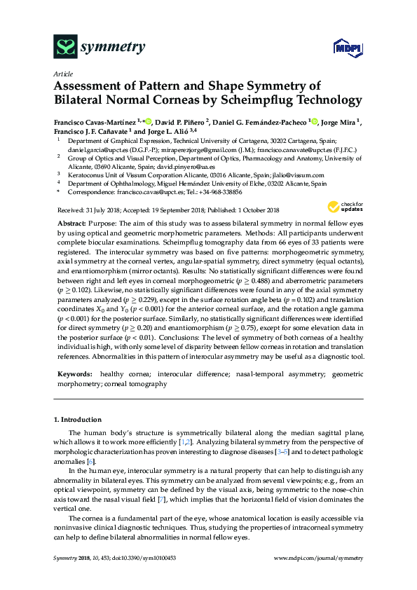 (PDF) Assessment of Pattern and Shape Symmetry of Bilateral Normal Corneas by Scheimpflug ...