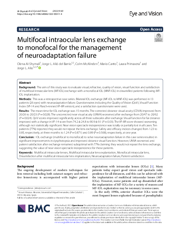 (PDF) Multifocal intraocular lens exchange to monofocal for the ...