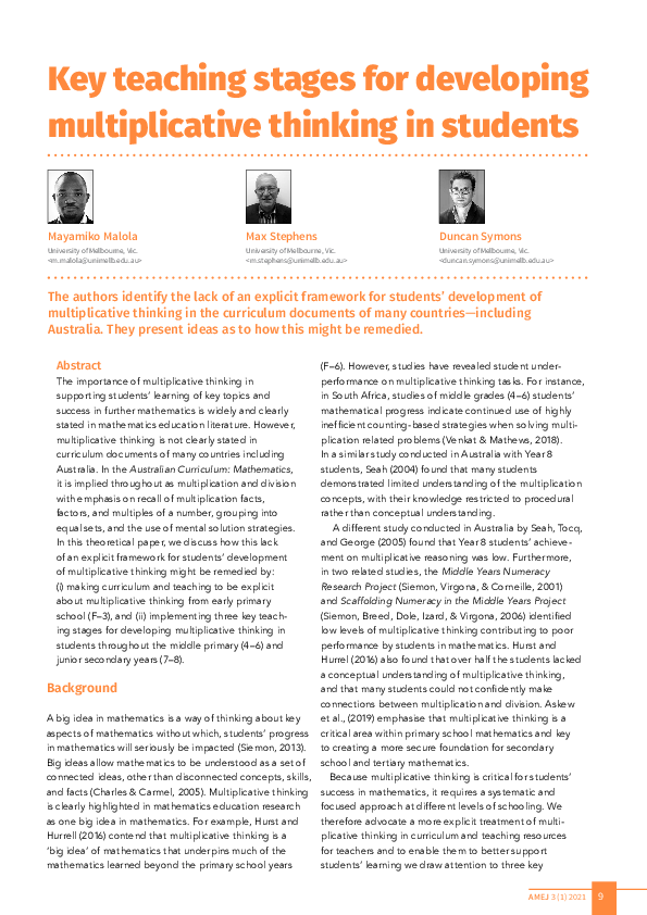 (PDF) Key teaching stages for developing multiplicative thinking in ...