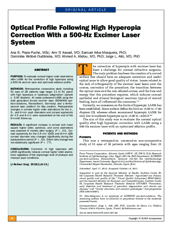 (PDF) Optical Profile Following High Hyperopia Correction With a 500-Hz ...