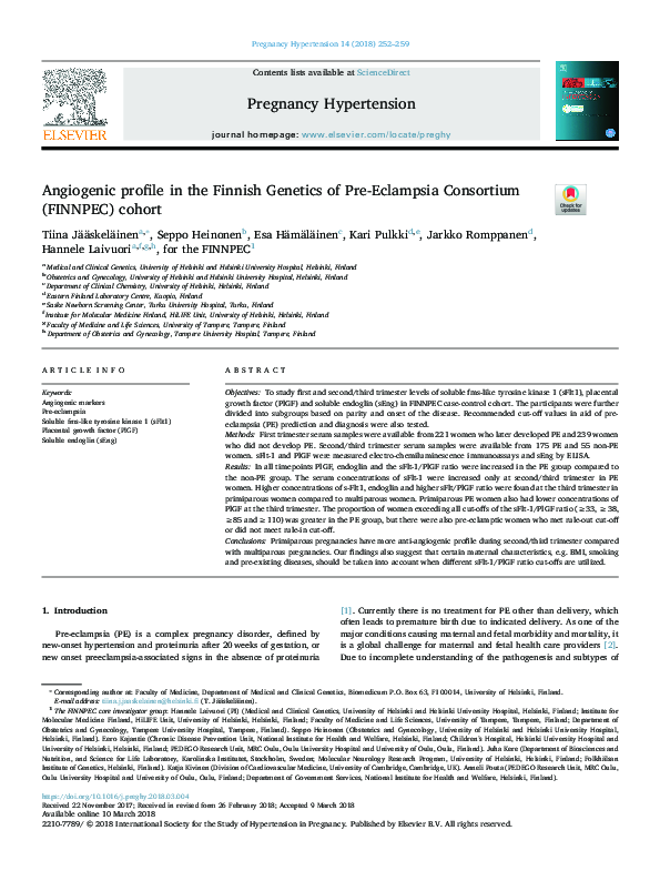 (PDF) Angiogenic profile in the Finnish Genetics of Pre-Eclampsia ...