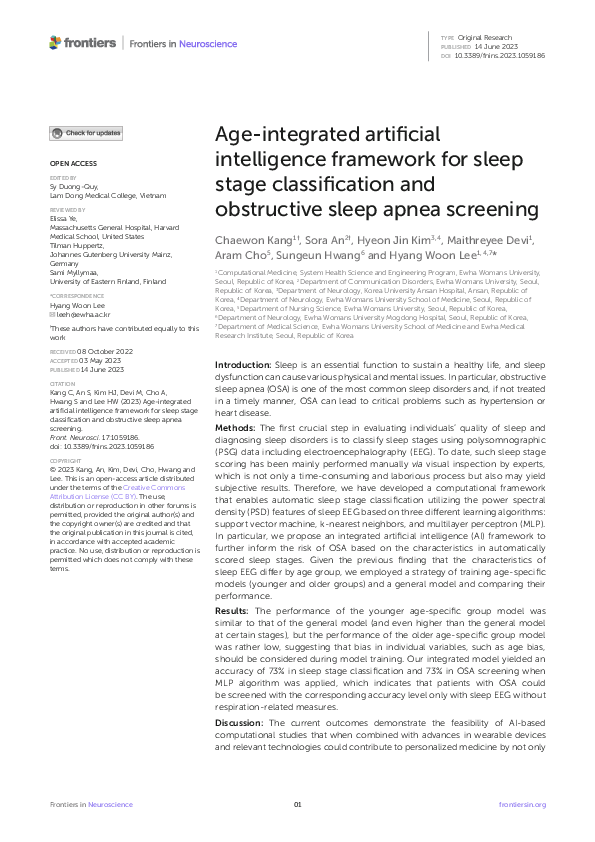 (PDF) Age-integrated artificial intelligence framework for sleep stage ...