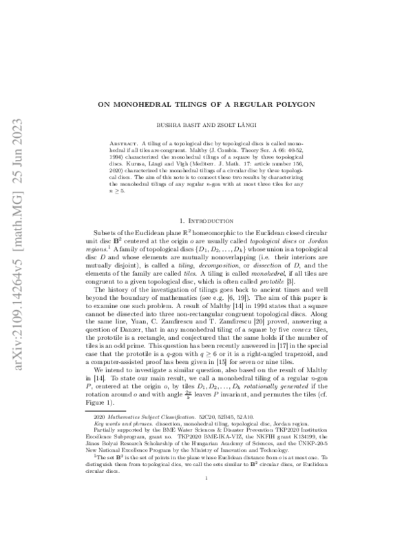 (PDF) On monohedral tilings of a regular polygon