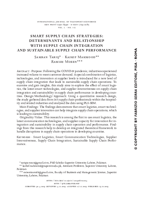 (PDF) Smart Supply Chain Strategies: Determinants and Relationship with Supply Chain Integration ...