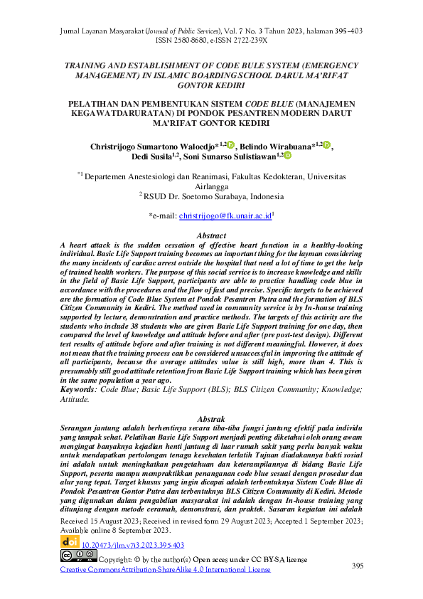 (PDF) Training and Establishment of Code Bule System (Emergency Management) in Islamic Boarding ...