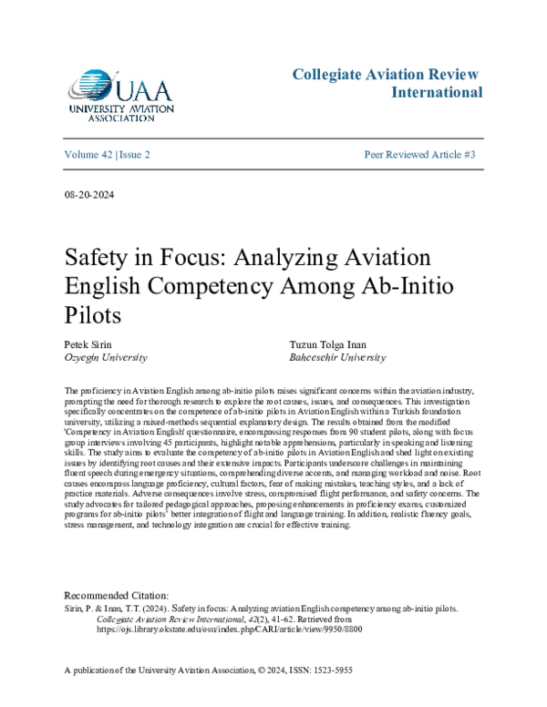 (PDF) Safety in Focus: Analyzing Aviation English Competency Among Ab-Initio Pilots