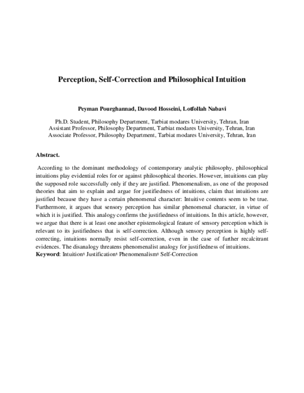 (PDF) Perception, Self-Correction and Philosophical Intuition